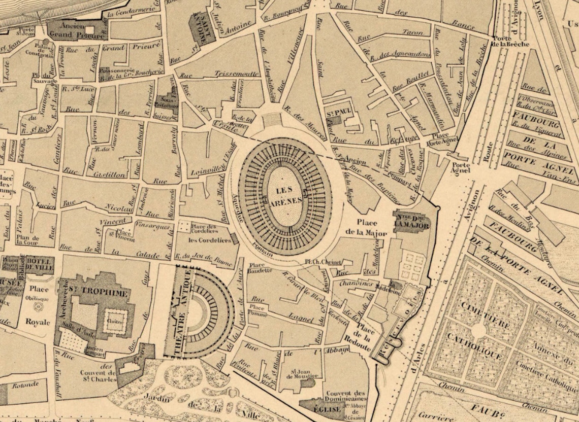 Arles Map Vintage Style Map of Arles Illustrated Old City - Etsy