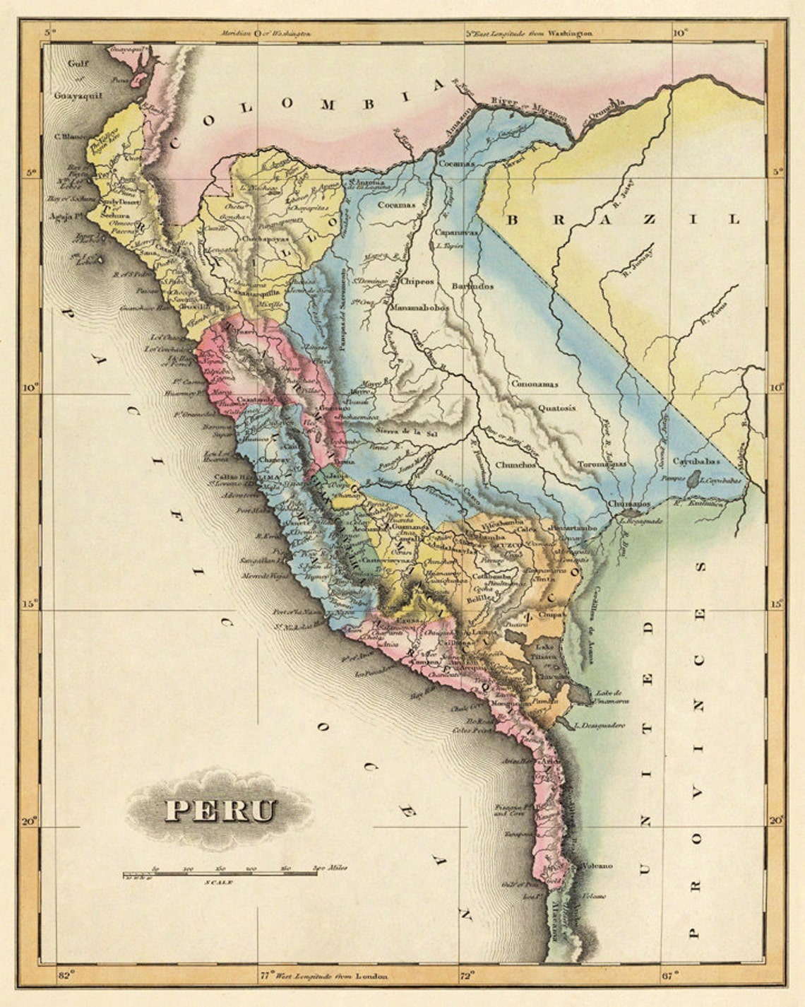 Peru Map - Old Map of Peru Archival Print, Old Maps Restored, Fine ...