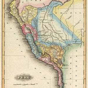 Peru Map - Old Map of Peru Archival Print, Old Maps Restored, Fine ...