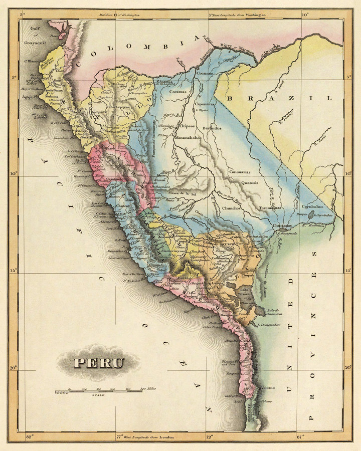 Mapa de Perú Impresión de archivo de mapa antiguo de Perú - Etsy España