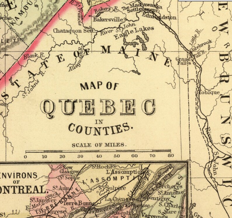 Quebec Map Vintage Map of Quebec canada Fine Print on | Etsy