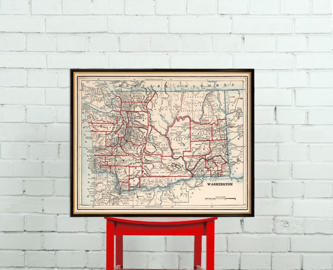 Old Map of Washington (state) From 1893 - Large Map Print, Available on ...