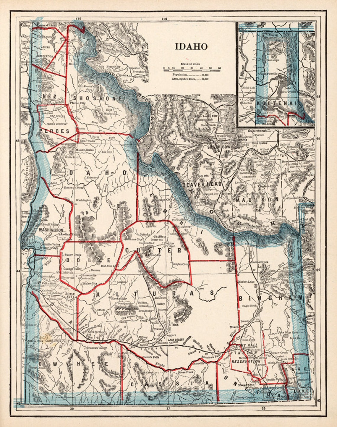 Idaho Map Historical Map Restored Fine Print on Paper or - Etsy