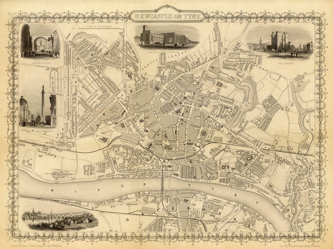 Old Map of Newcastle on Tyne Historical Map Restored Old - Etsy