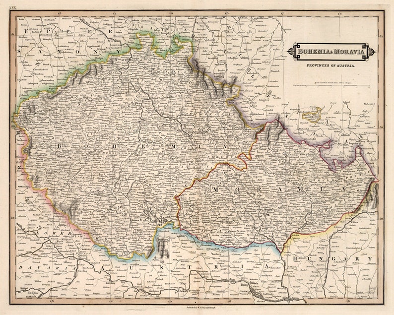 Old map of Bohemia Moravia map Historical map print on | Etsy
