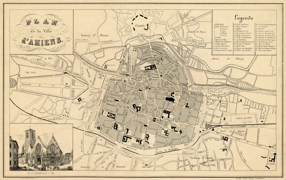 Amiens Map Plan De La Ville D'amiens Old City Map - Etsy