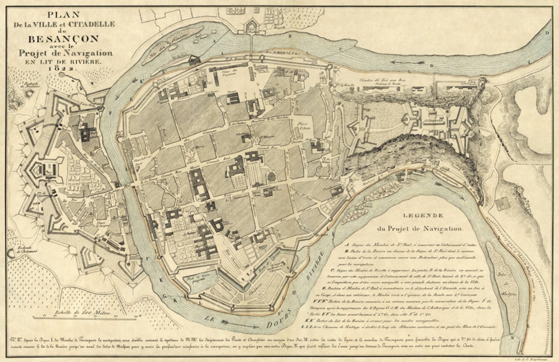 Besancon map Plan de Besançon Historical map archival | Etsy