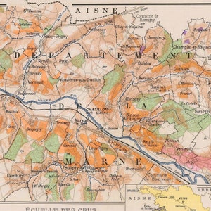 Wine Map of Marne River Valley, Aisne Champagne Vineyards, France Wine ...