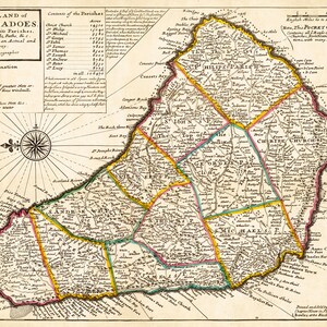 Historical Map of Barbados, the Island of Barbadoes, Detailed Old Map ...