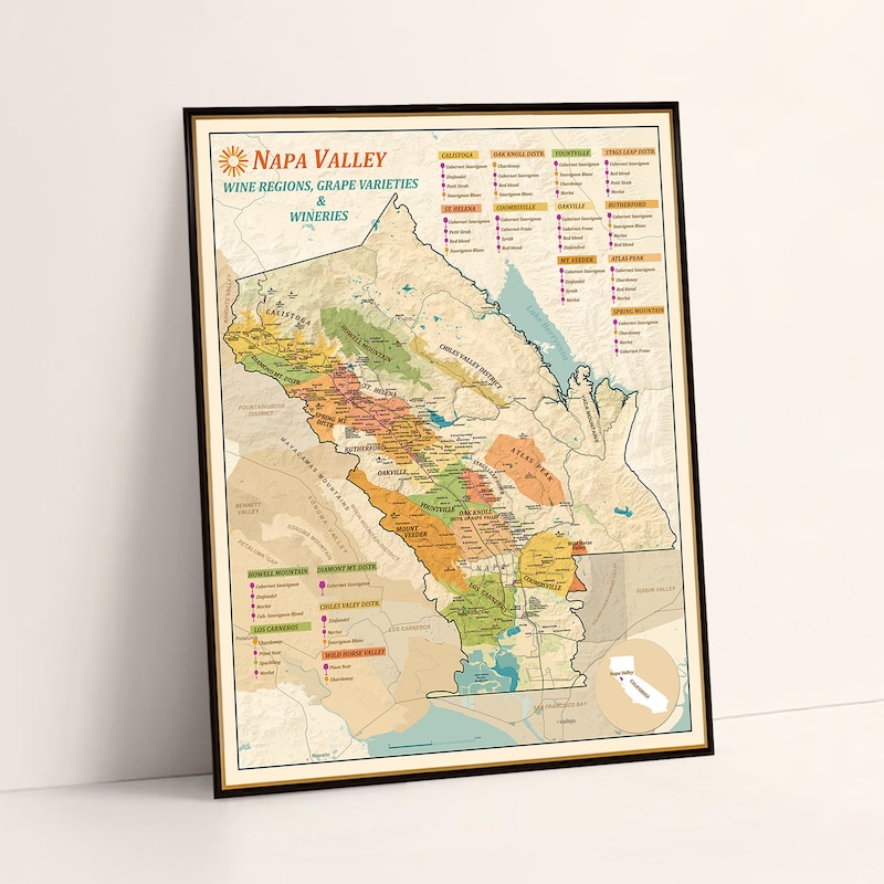 Napa Winery Map Poster - Etsy