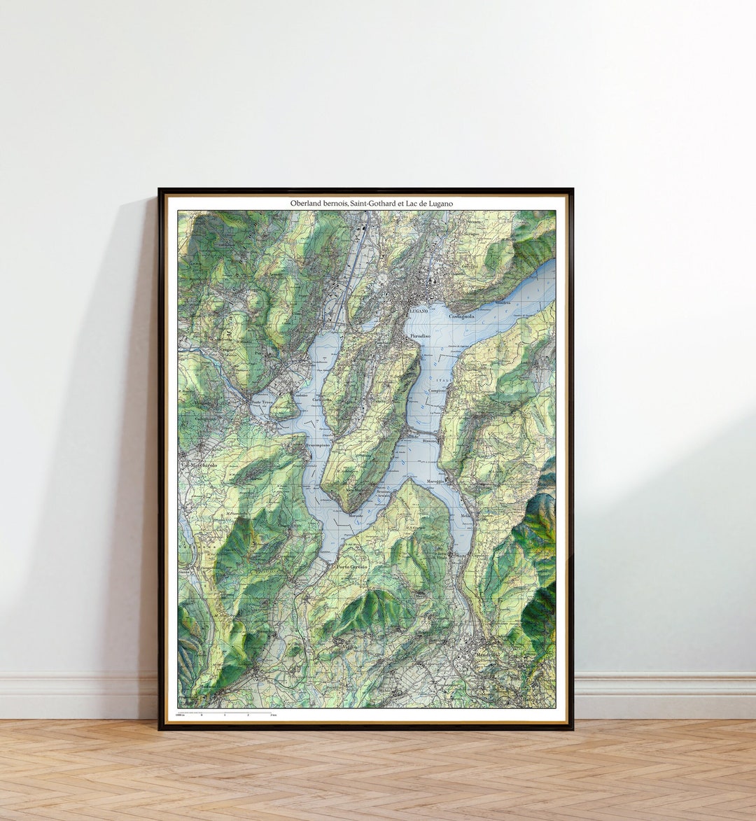 Lugano Lake Old Topographic Map, Bernese Highlands Shaded Relief Map ...
