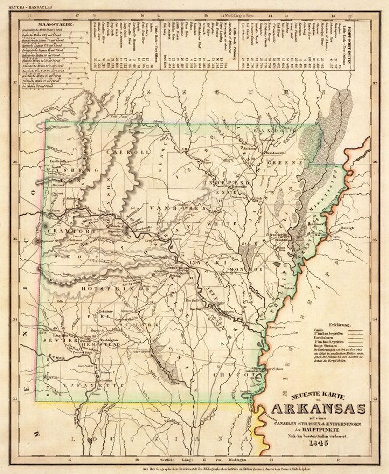 Old map of Arkansas Historical map restored fine | Etsy