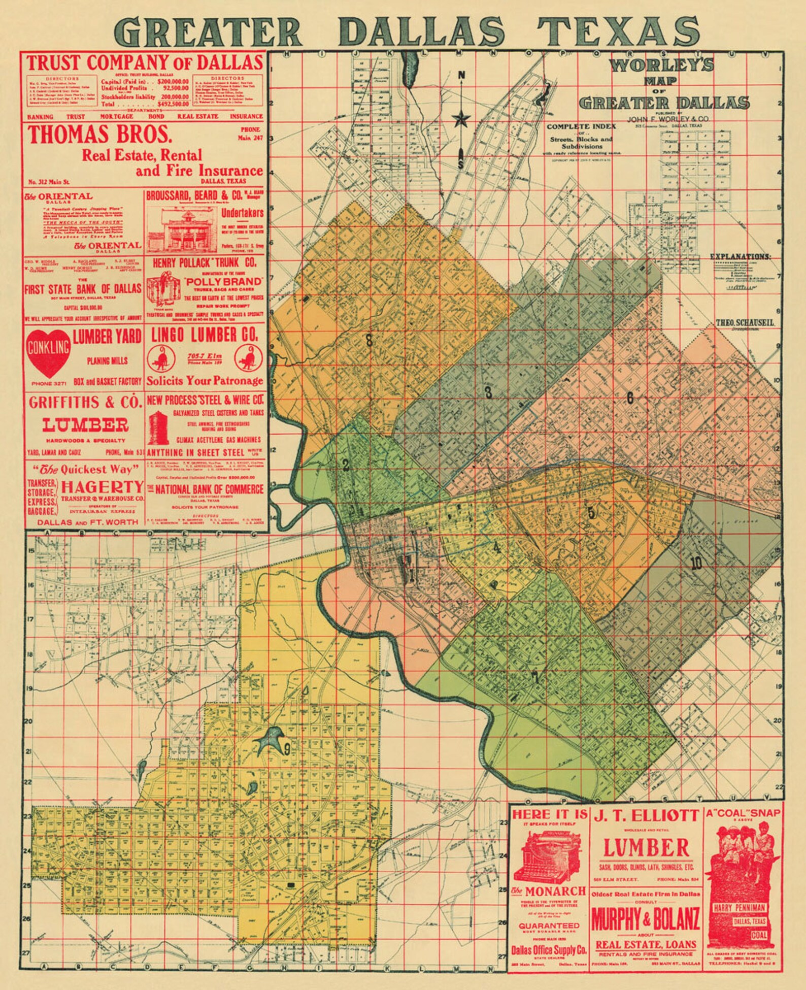 Vintage Map Antique Map of Dallas Old Map of Dallas Archival Print on ...