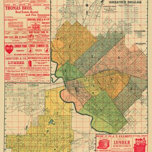 Vintage Map - Antique Map of Dallas - Old Map of Dallas- Archival Print ...