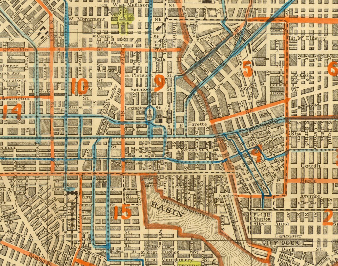 Large Wall Map of Baltimore Detailed Map With Wonderful | Etsy