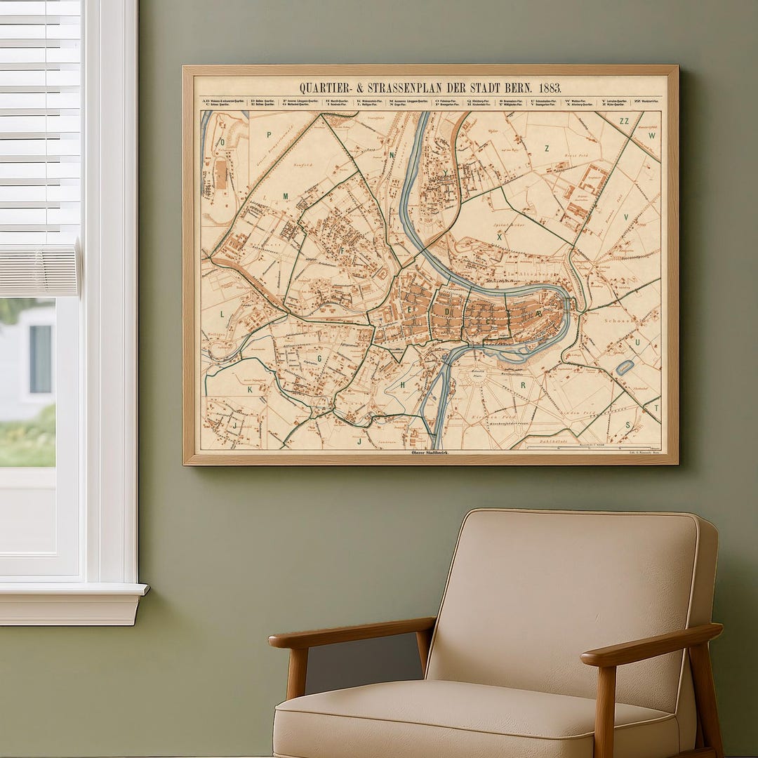 Antique Map of Bern | 1883 District & Street Plan | Historical Swiss ...