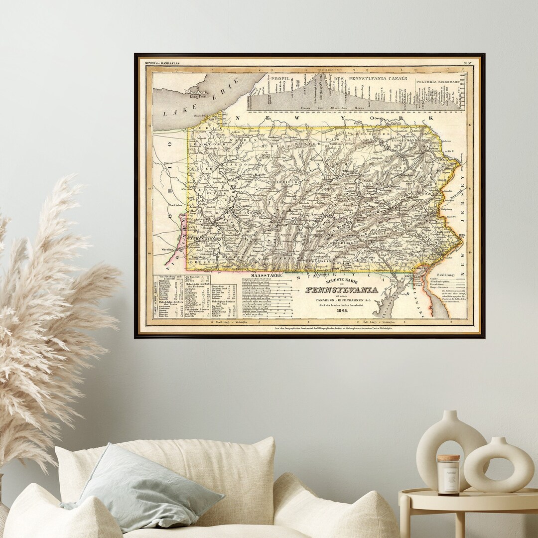 Pennsylvania Map, the Keystone State Wall Map Decor, Restored Map ...
