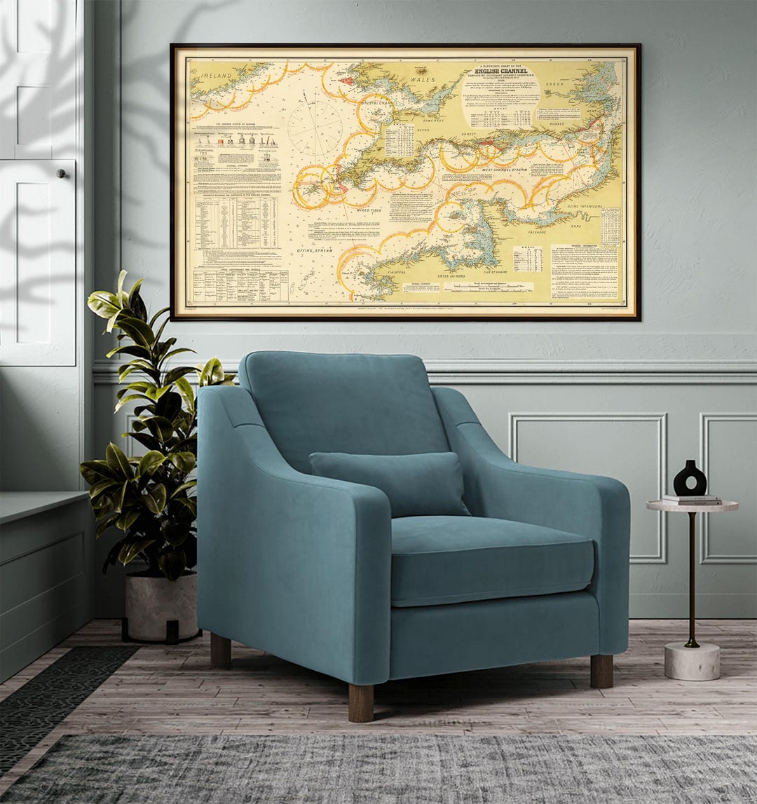 English Channel Map, Decorative Map, Historical Nautical Chart - Etsy