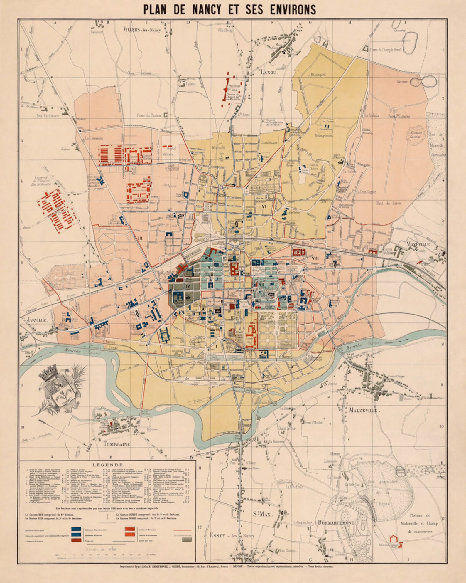 Map of Nancy Old City Plan Decorative Wall Map Vintage - Etsy