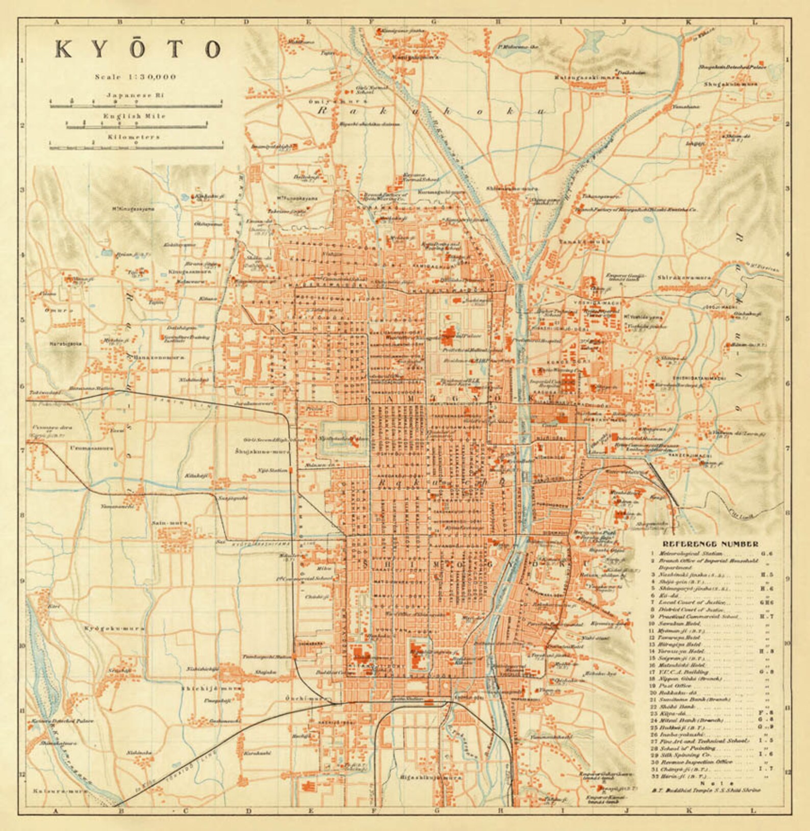Kyoto Map Old Map Reproduction Vintage Map of Kyoto | Etsy