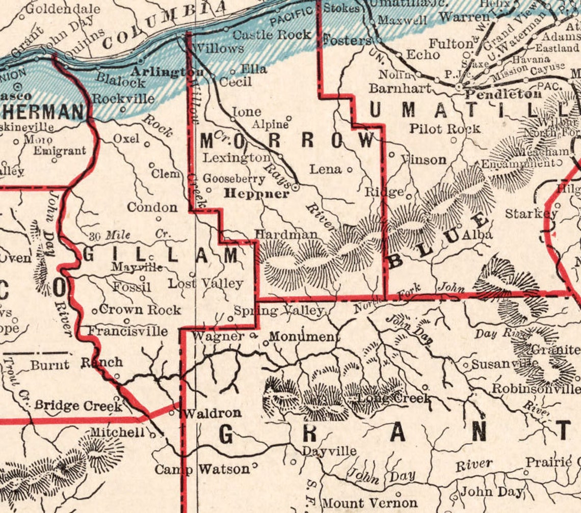 Historical Map of Oregon Old Map Restored Fine Print Wall | Etsy