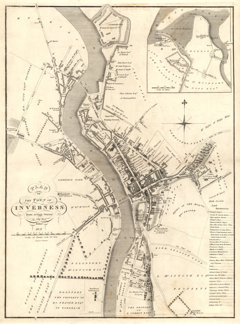 Inverness Map - Vintage Style Map of Inverness - Historical City Plan ...