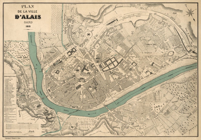 Alès Map Plan De La Ville D'alais Old Map Print - Etsy Ireland