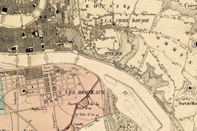 Vintage Map of Lyon, Plan De Lyon Art Print, French City Map, Home ...