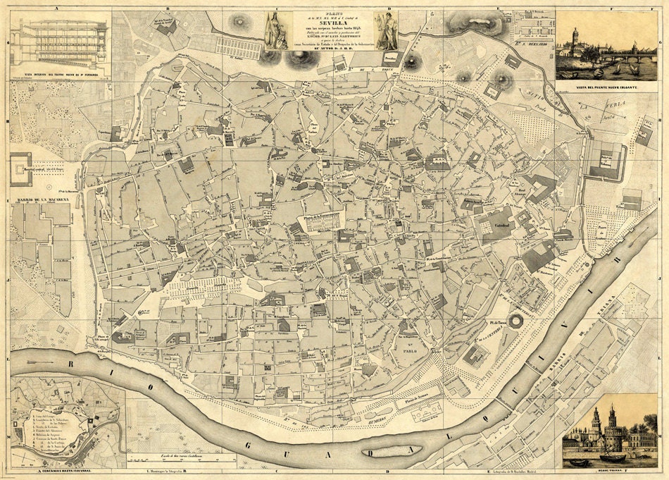 Old Map of Sevilla - Viejo Mapa De Sevilla - Fine Print on Paper or ...
