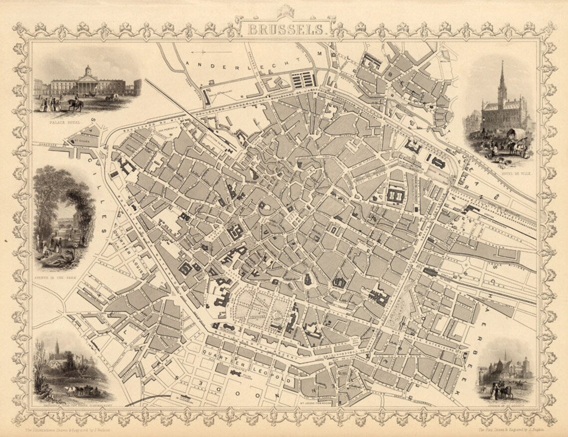 Historical Map of Bruxelles - Vintage Map of Brussels, Available on ...