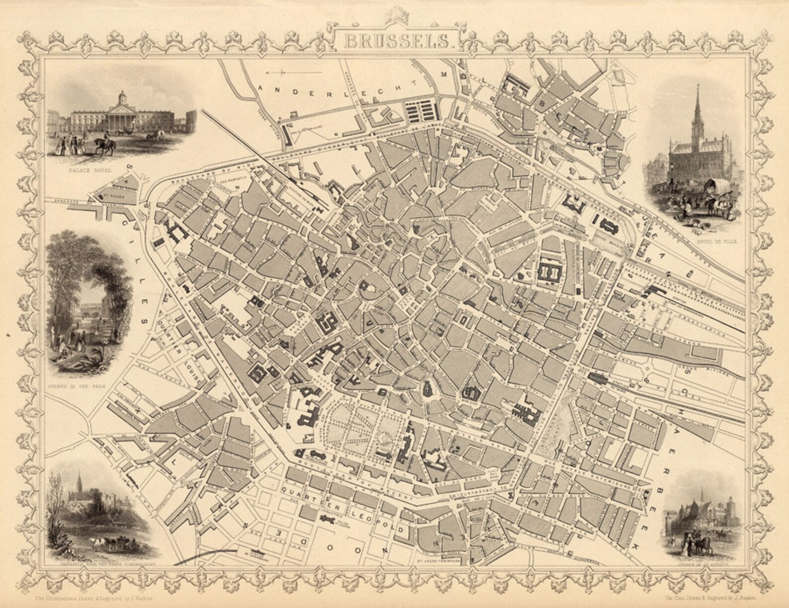 Historical Map of Bruxelles - Vintage Map of Brussels, Available on ...