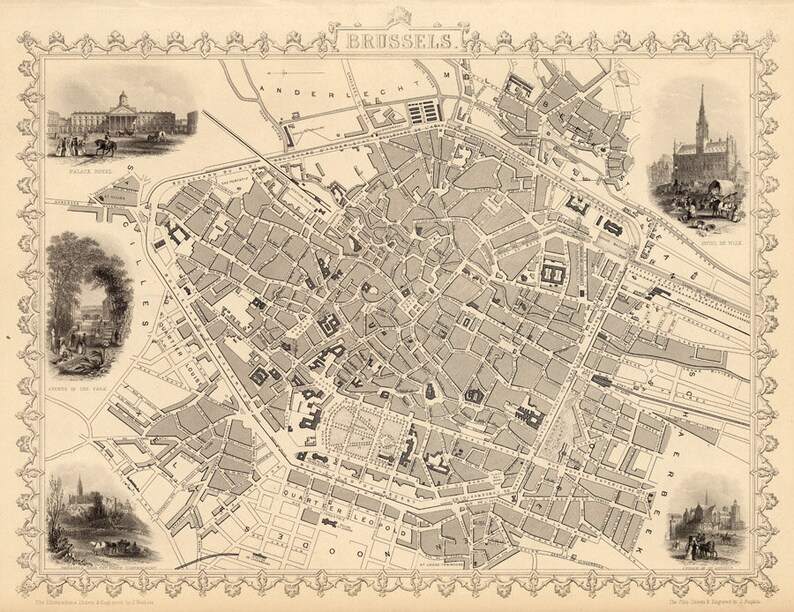 Historical Map of Bruxelles - Vintage Map of Brussels, Available on ...