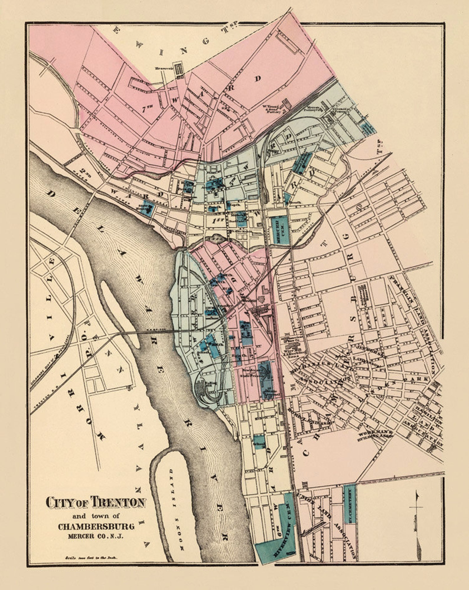 Antique Trenton N.J. City Map Print Old Map of Trenton | Etsy
