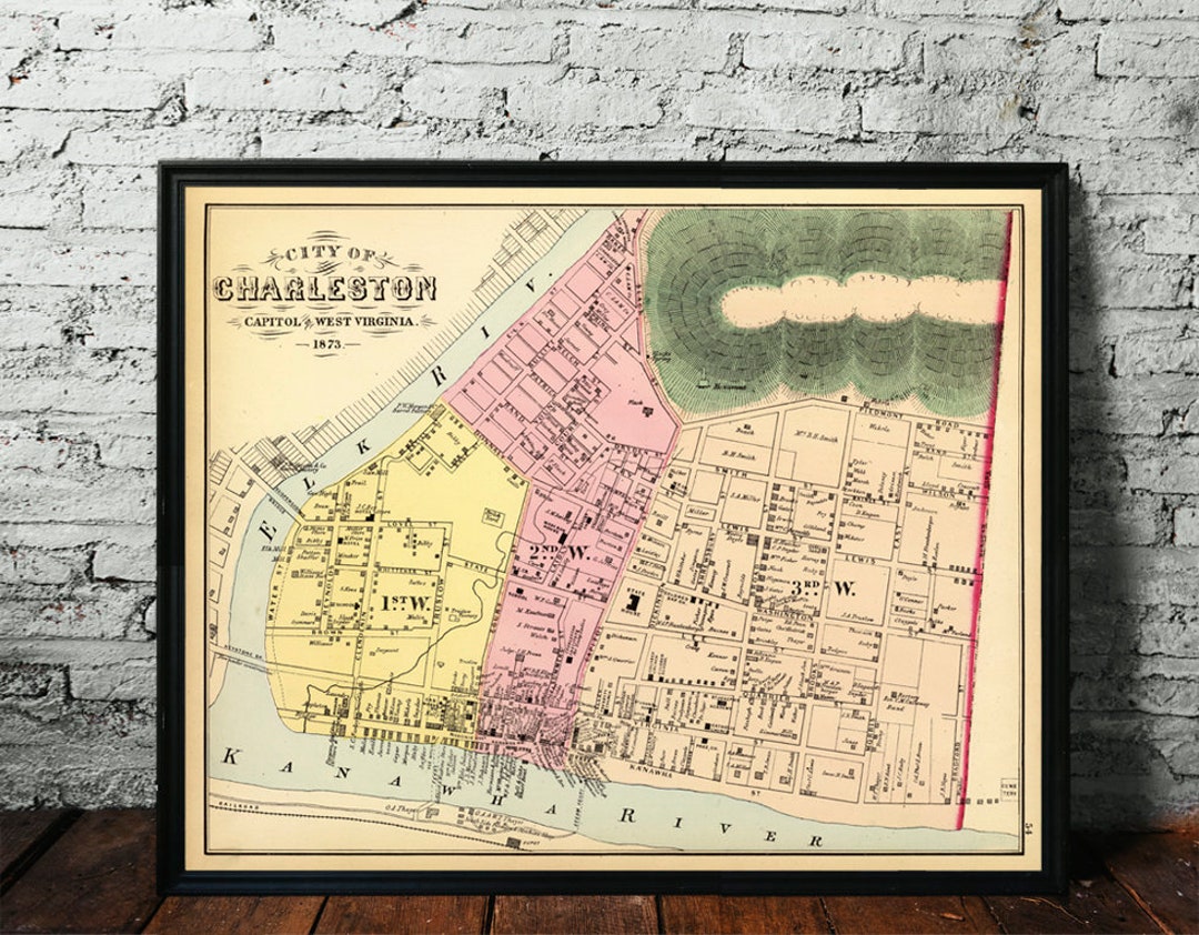 Map of Charleston, West Virginia - Old City Map Fine Reproduction on ...