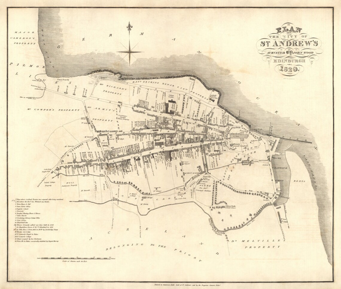 Saint Andrews Map Antique Map Restored in Sepia Tones - Etsy