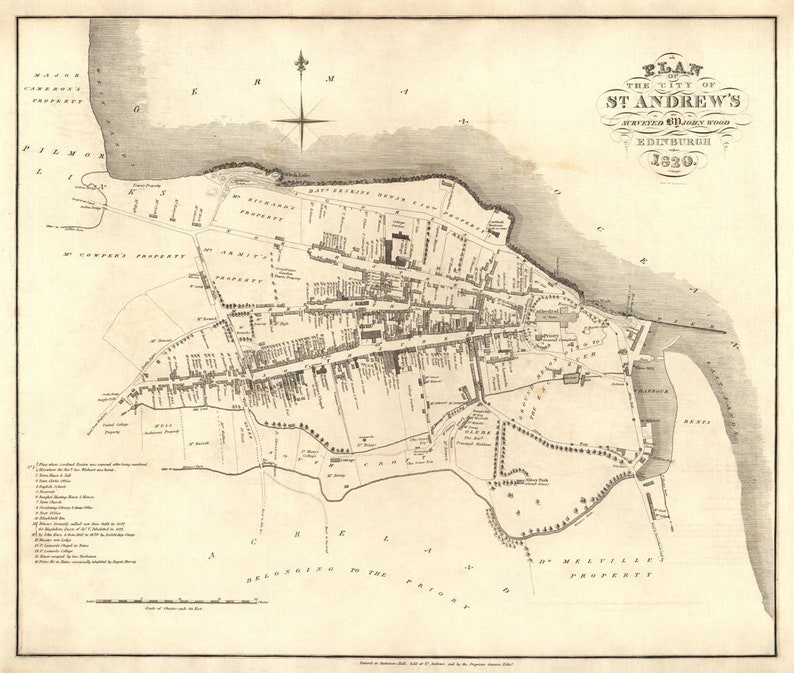 Saint Andrews Map Antique Map Restored in Sepia Tones - Etsy