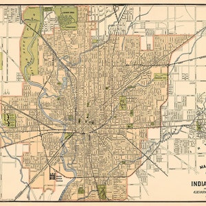 Indianapolis Old City Map, Detailed Vintage Street Map, Old Map Gift ...