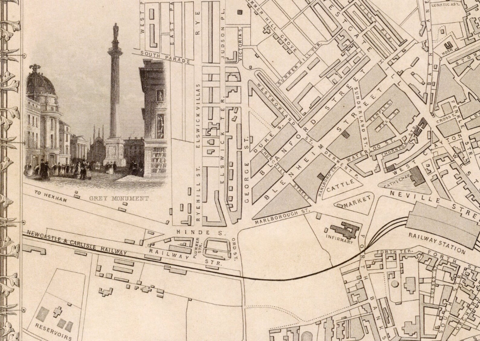 Old Map of Newcastle on Tyne, Historical Map Restored, Old City Plan of ...