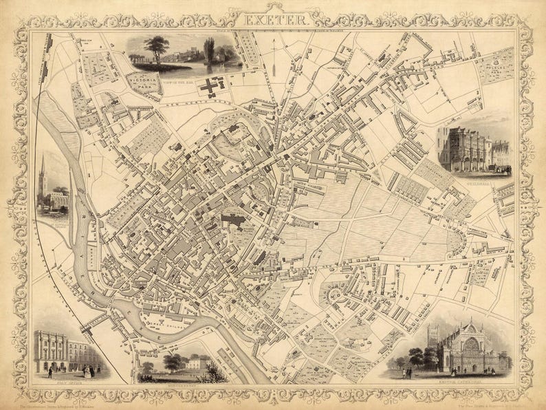 Exeter Map - Old Map of Exeter - Large Wall Map Print on Paper or ...