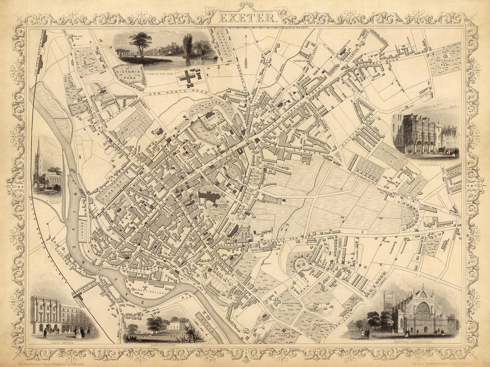 Exeter Map - Old Map of Exeter - Large Wall Map Print on Paper or ...