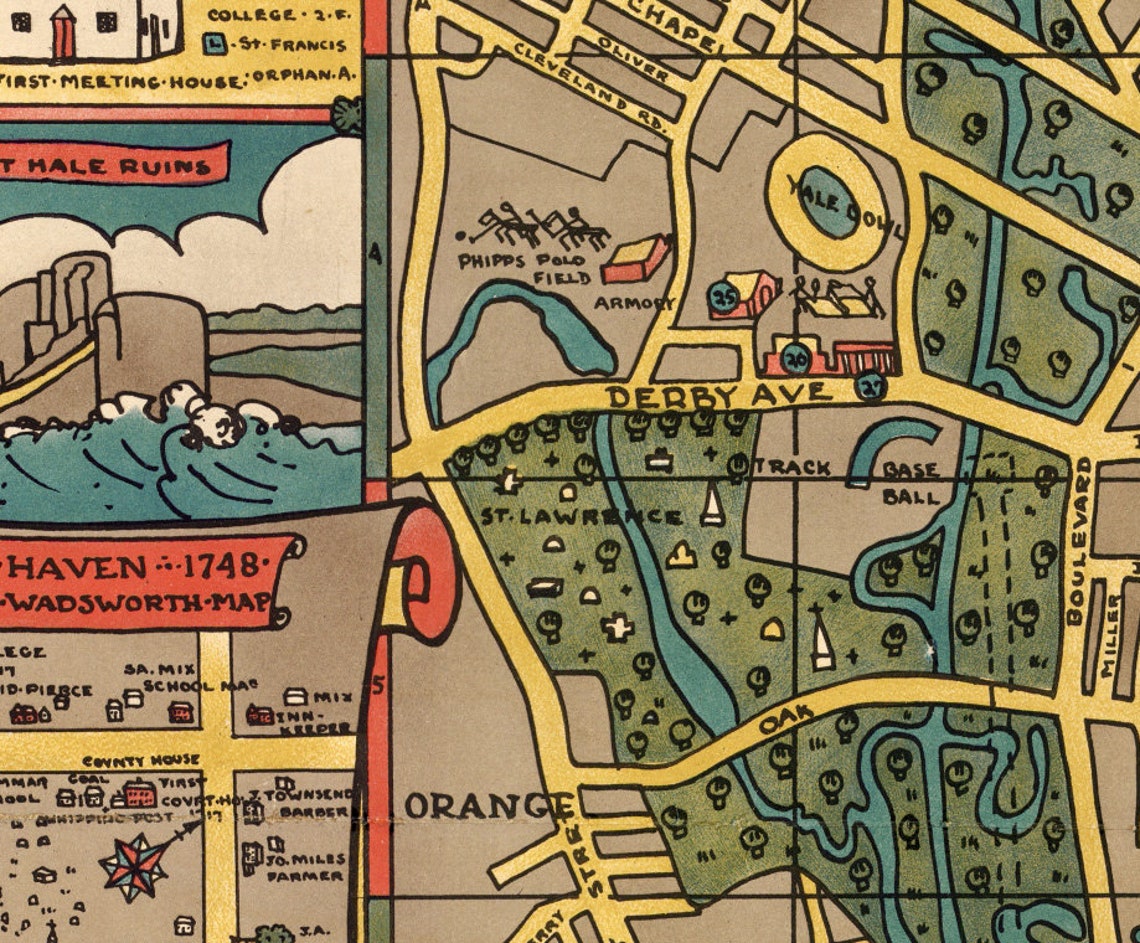 Map of New Haven (connecticut) - Illustrated Map - New Haven Pictorial ...