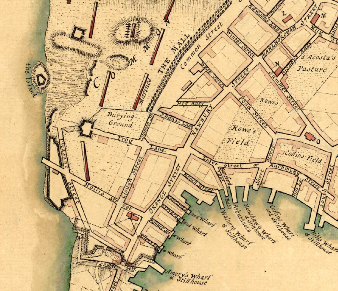 Boston Map - Old City Map Print - Antique Map of Boston Fine Print on ...
