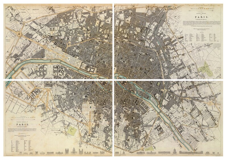 Map of Paris in 4 Panels Sectional Map of the City of Paris - Etsy