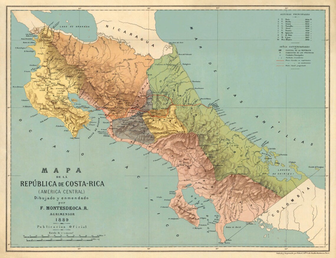 Costa Rica Map Old Map of Costa Rica Archival Reproduction - Etsy
