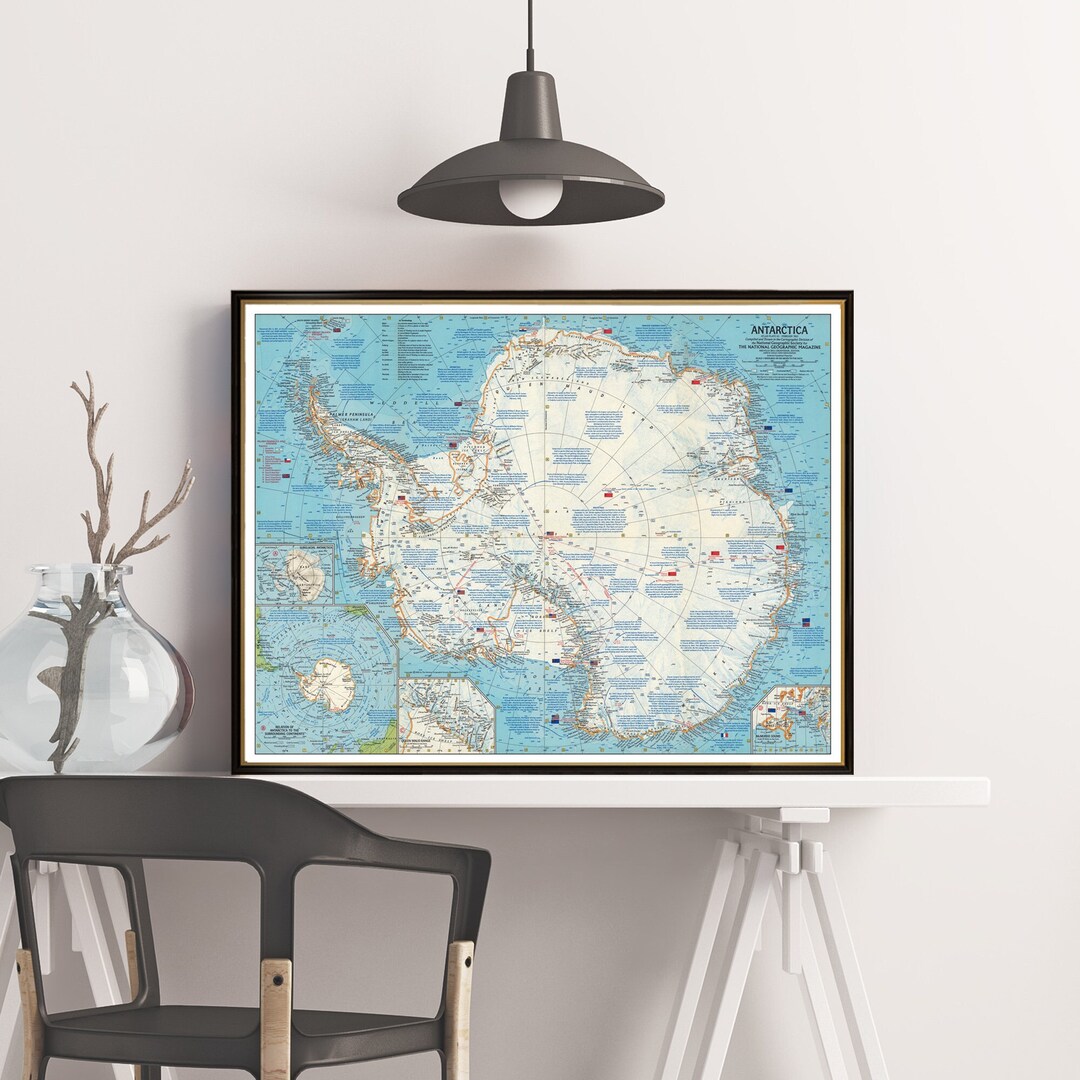 Antarctica Vintage Map, South Pole Expeditions Map, Showing the Routes ...