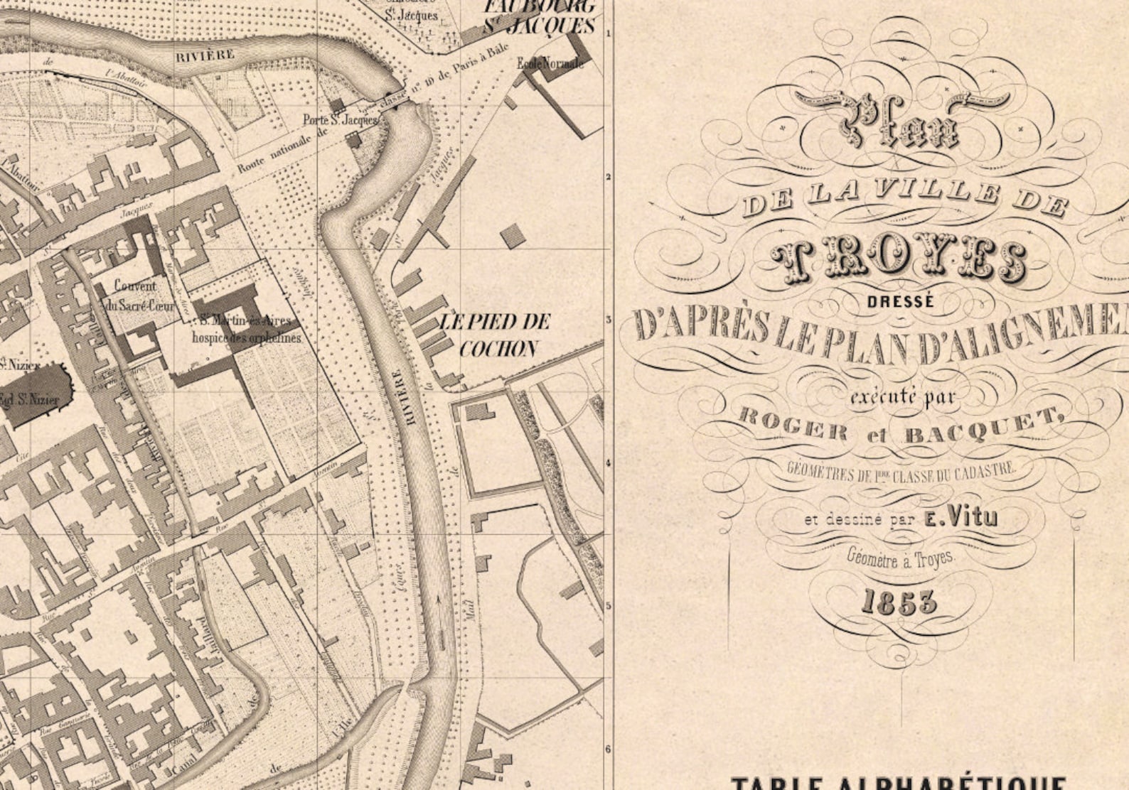 Antique Map of Troyes Old City Plan Large Detailed Map of - Etsy