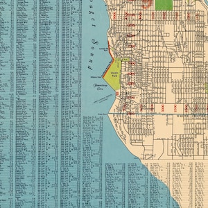 Seattle Vintage Street Map From 1947 | Middle Century Old Map Art ...