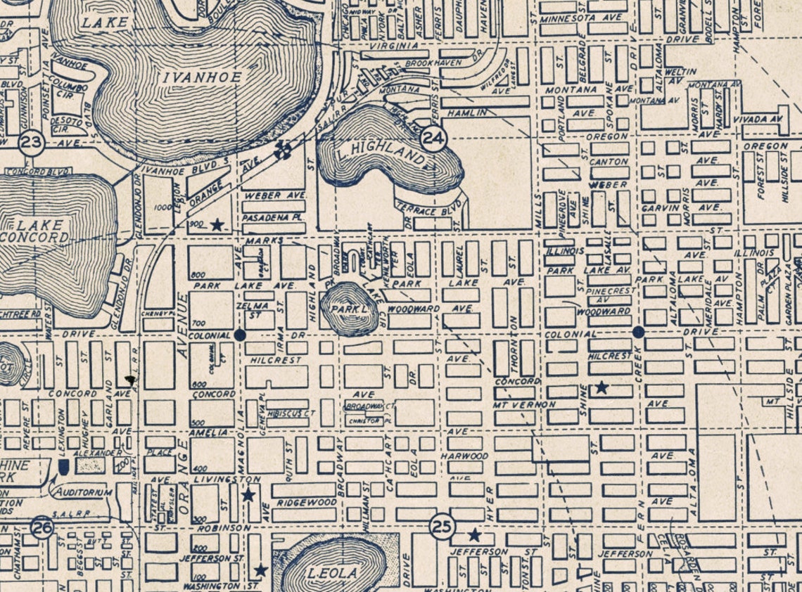 Orlando Map Vintage Map of Greater Orlando Old City Plan | Etsy