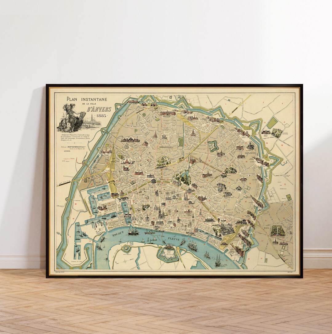 Anvers Map, Plan De La Ville D'anvers, Historical Map of Anvers, Wall ...