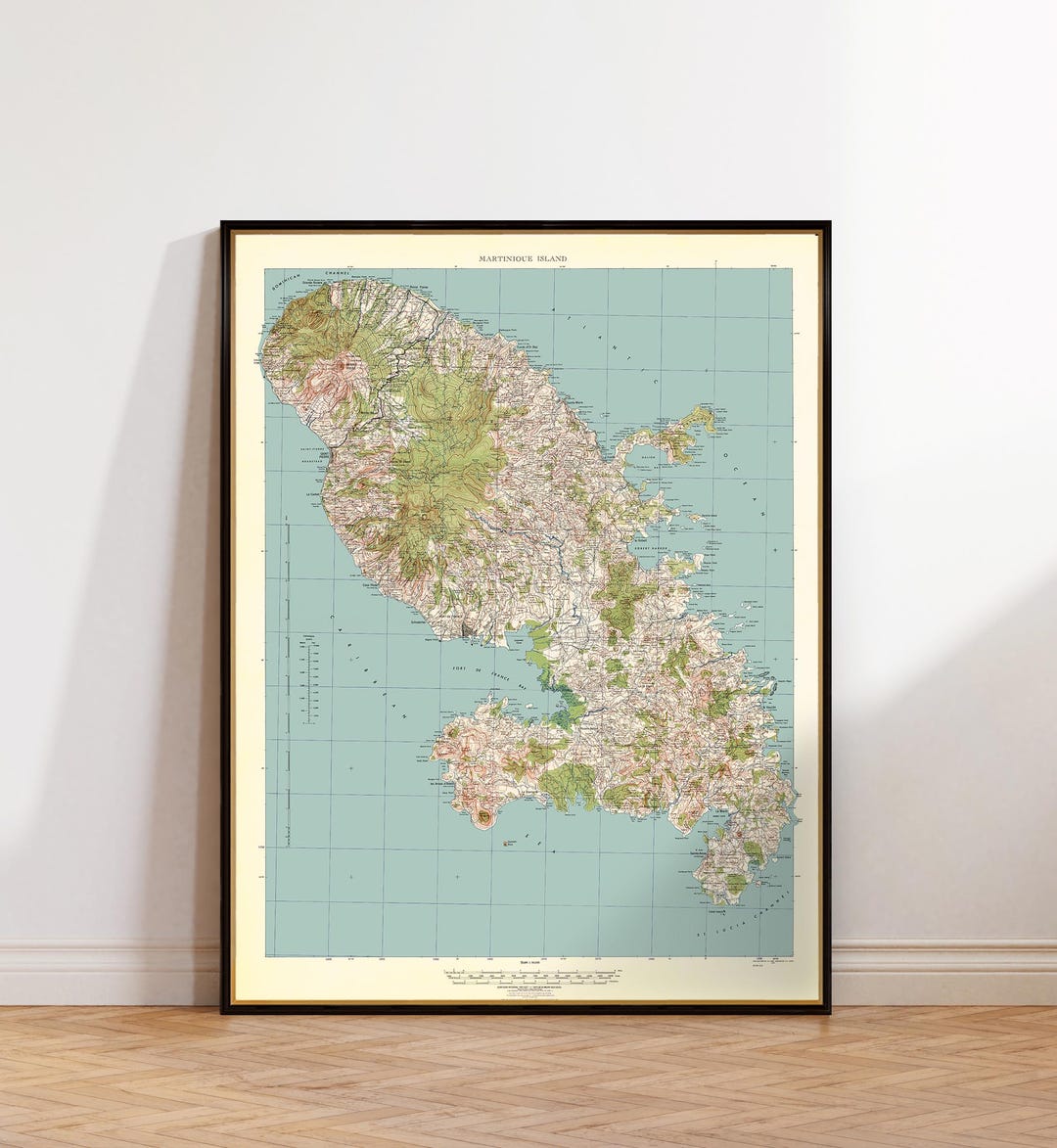 Martinique Map, Vintage Map Print, Physical Map - Etsy